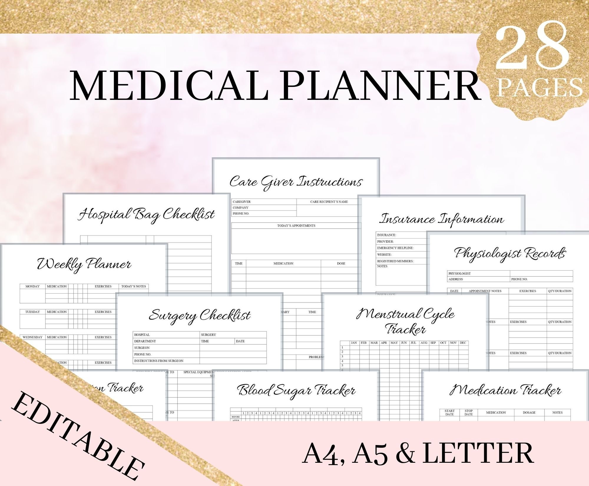 Wellness Planner Editable A4 A5 The Medical Planner Blood Pressure ...