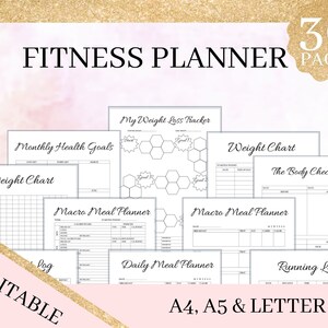 Fitness Planner Printable, Fitness Planner Bundle, Diet Log, Calorie ...