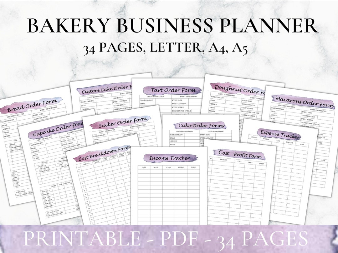 Bakery Business Planner, Bakery Forms, Bakery Planner, Cake Order Form ...