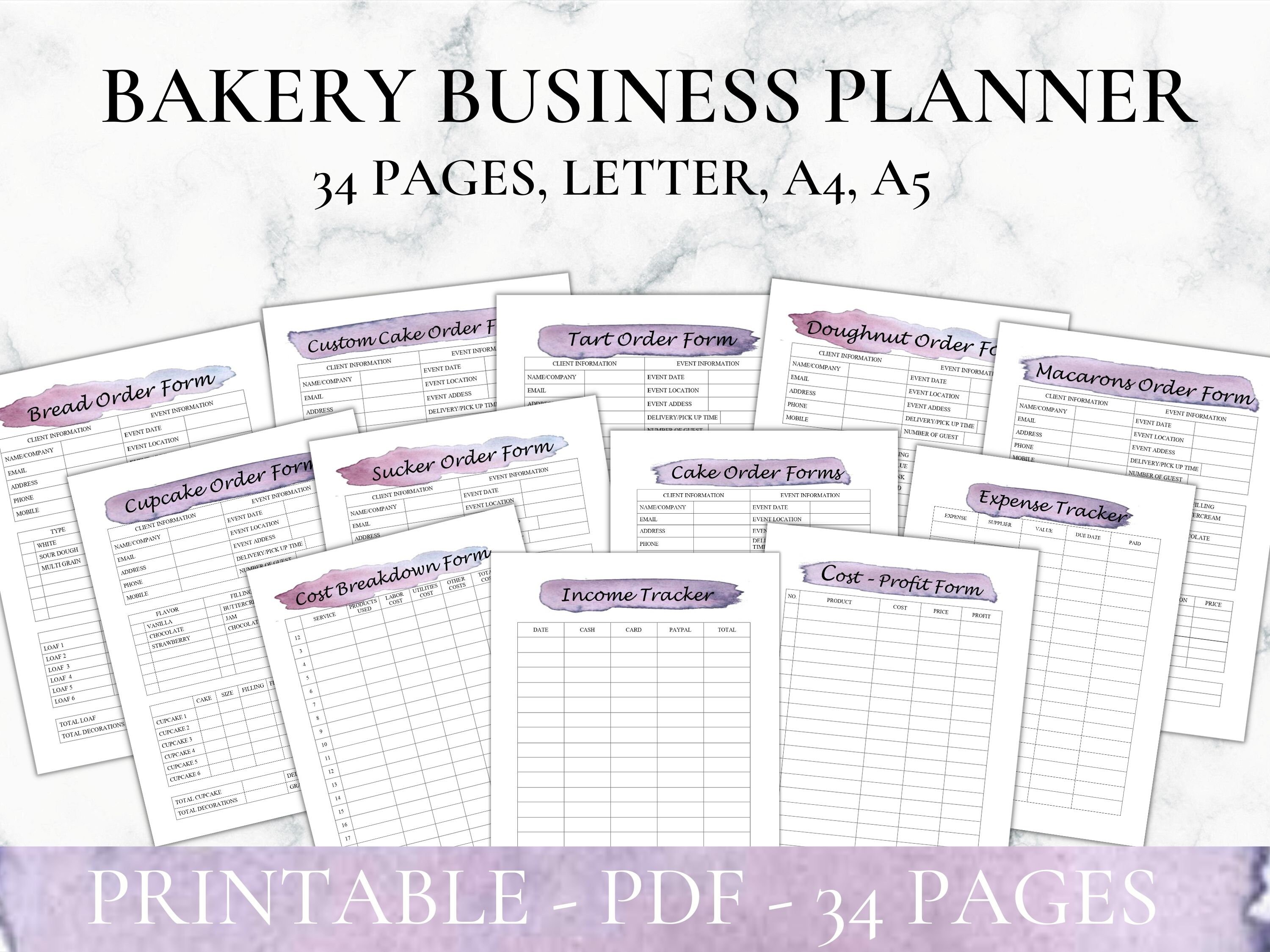 Bakery Business Planner, Bakery Forms, Bakery Planner, Cake Order Form ...