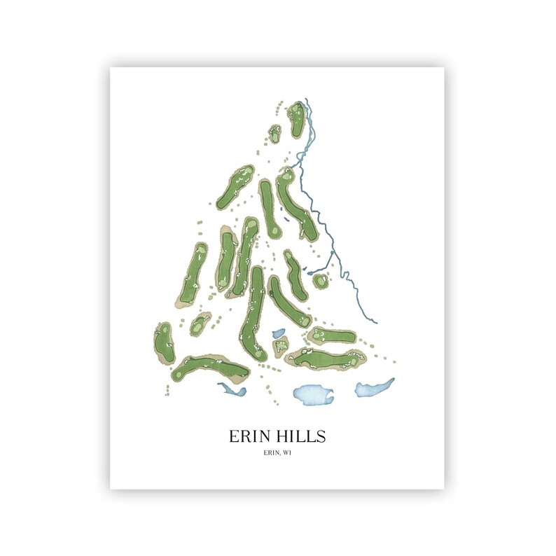 Erin Hills Wisconsin Golf Course Map, Personalized Golf Art, Gifts for ...