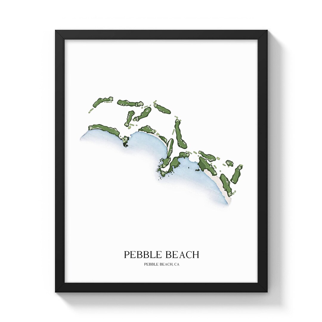 Pebble Beach Golf Course Map Hand-drawn Illustration Custom Golf Gift ...