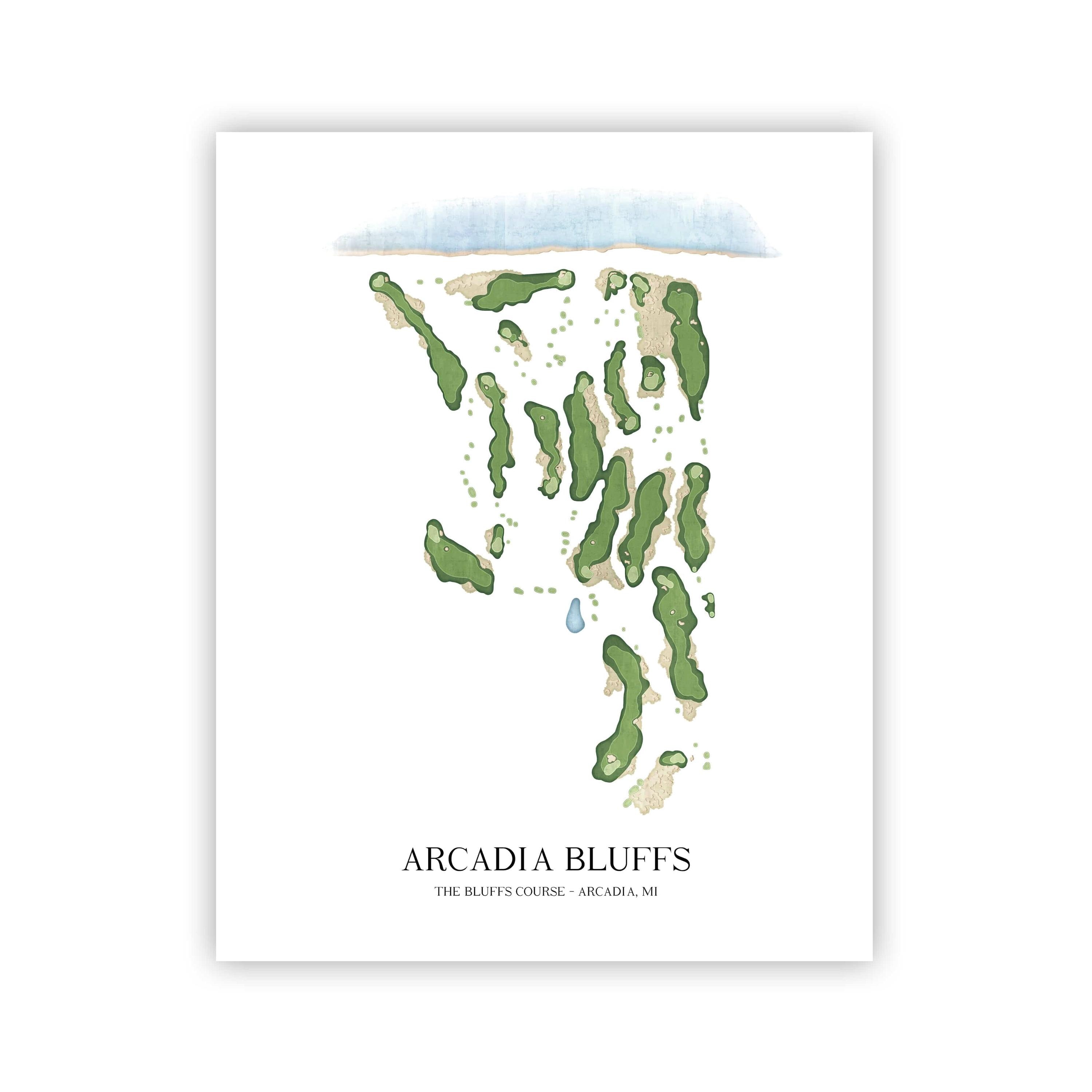 Arcadia Bluffs Golf Course Map Hand-drawn Illustration Custom Golf Gift ...
