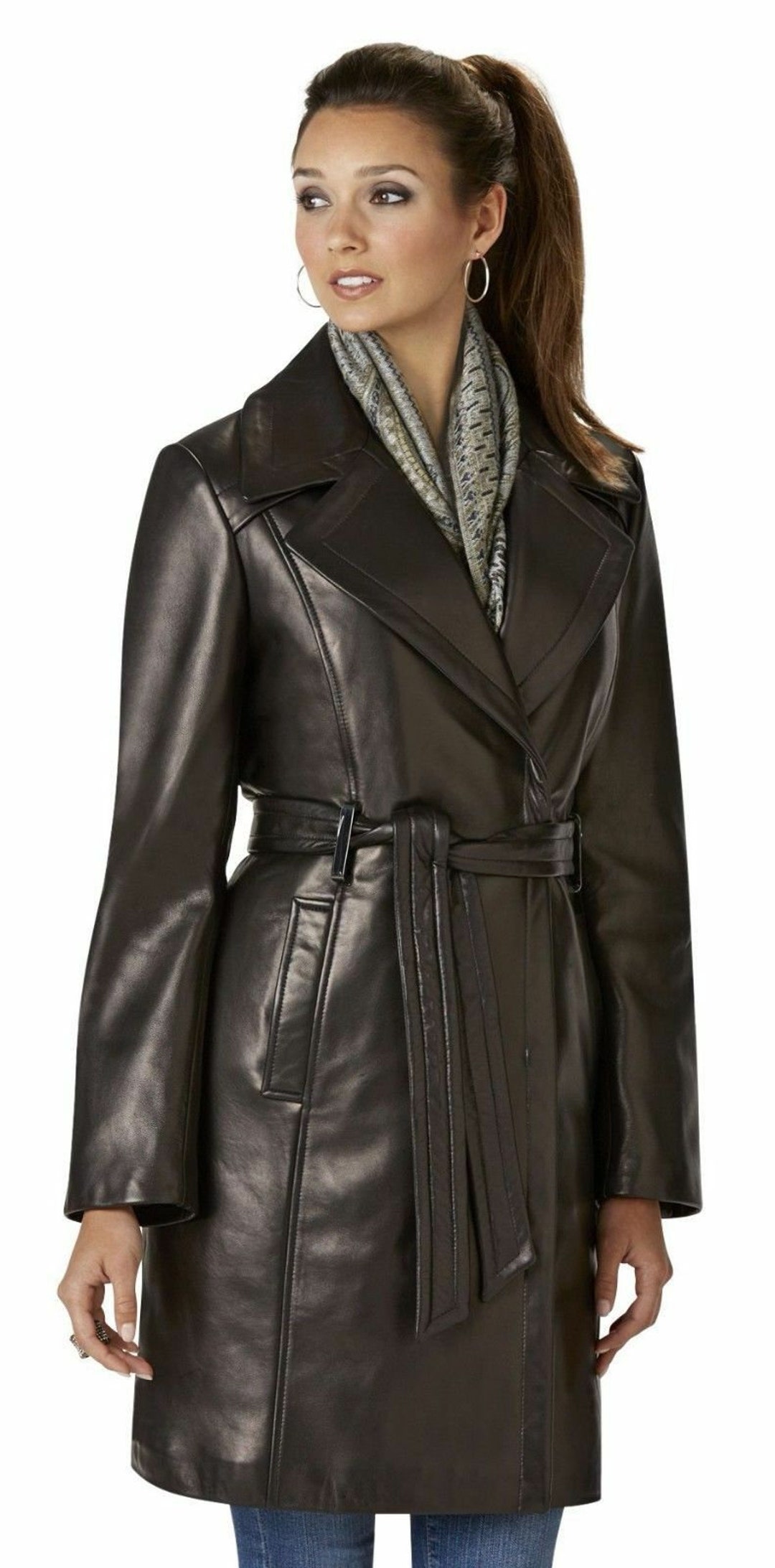 Womens New Genuine Leather Pure Soft Lambskin Long Overcoat Trench Coat ...