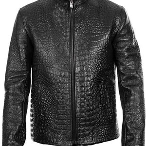 Handmade Men's Leather Motorcycle Jacket Genuine Black Alligator ...