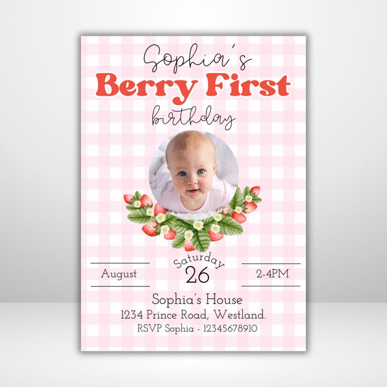 EDITABLE Berry First Birthday Invitation Digital Template, Berry First ...