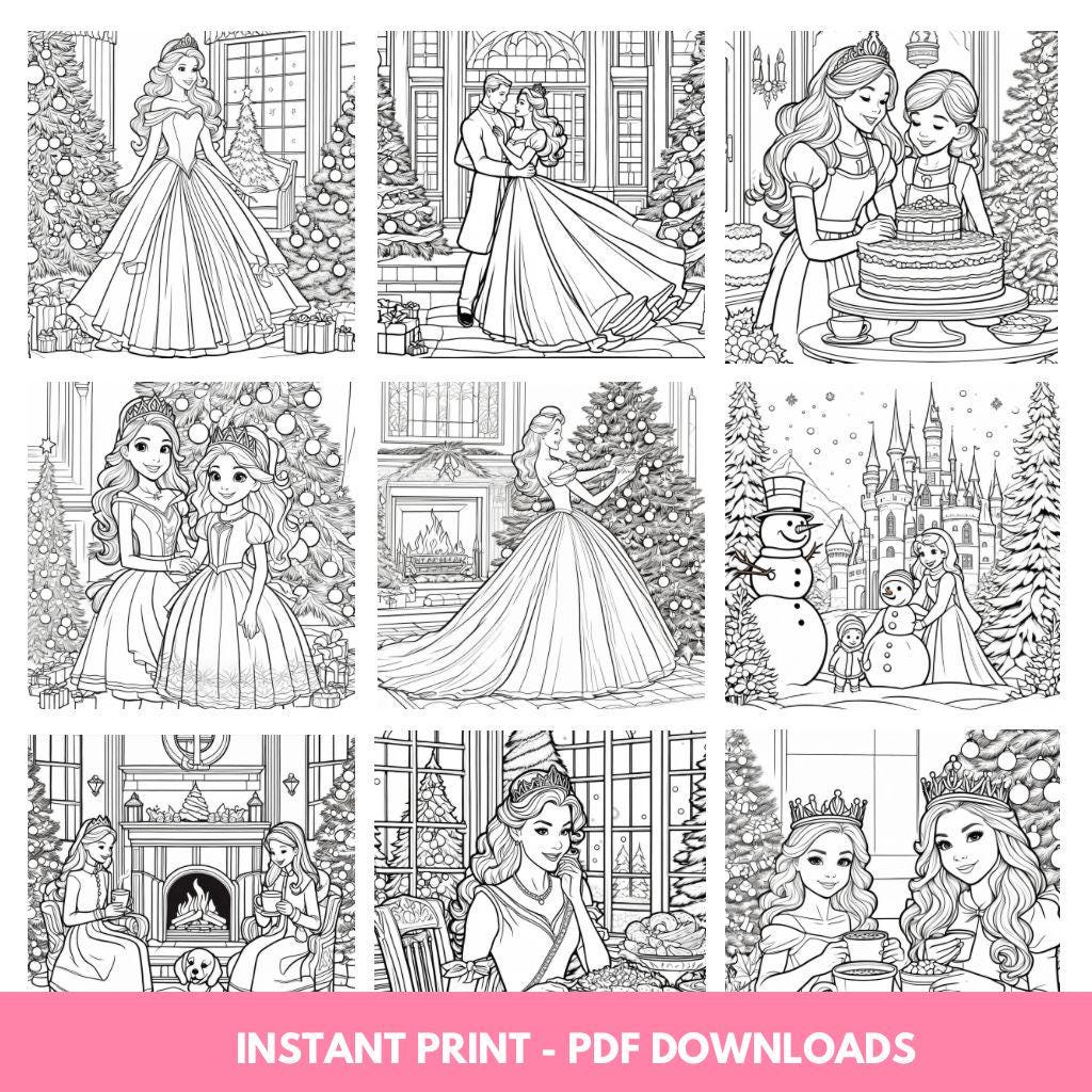 Christmas Princess Coloring Sheets Printable Holiday Activity for Kids ...