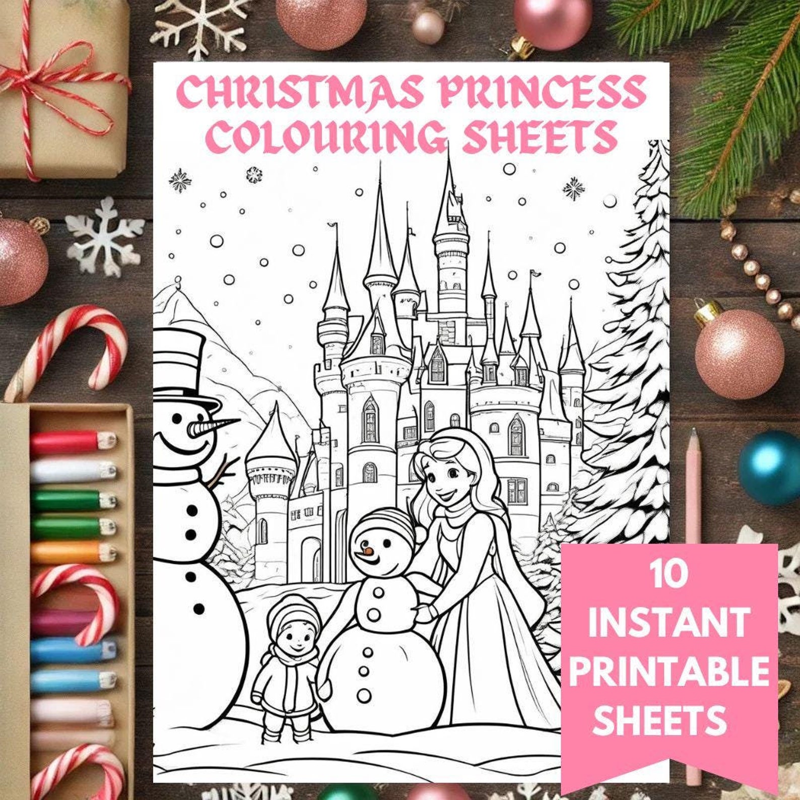 Christmas Princess Coloring Sheets Printable Holiday Activity for Kids ...