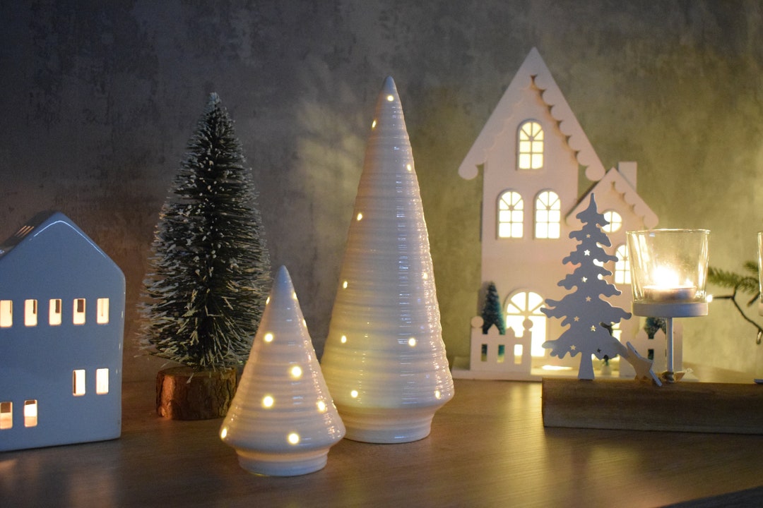 Ceramic Ribbed Christmas Tree Decoration Light up Xmas Tree - Etsy UK