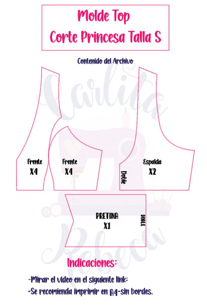 Sewing Pattern With Princess Cut Crop Top Instructions in Size A4 and ...