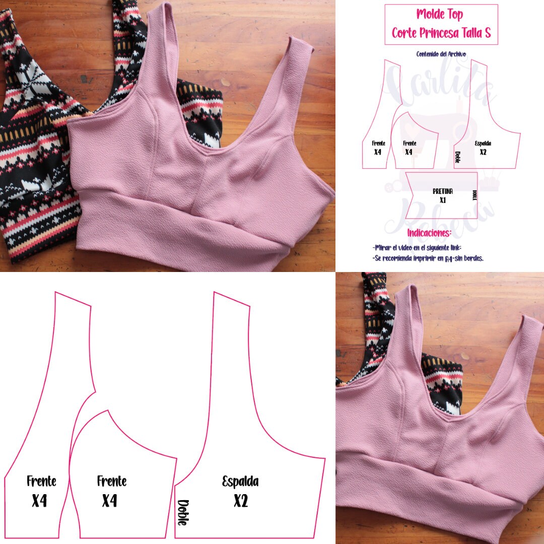 Sewing Pattern With Princess Cut Crop Top Instructions in Size A4 and ...