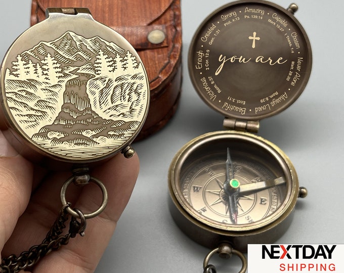 Engraved Brass Compass, Baptism Gift, First Communion, Christening Gift ...