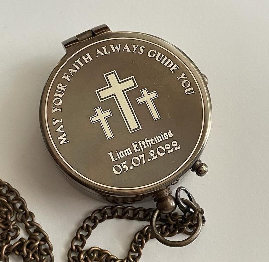 First Holy Communion Compass, Engraved Baptism Compass, Godparents ...