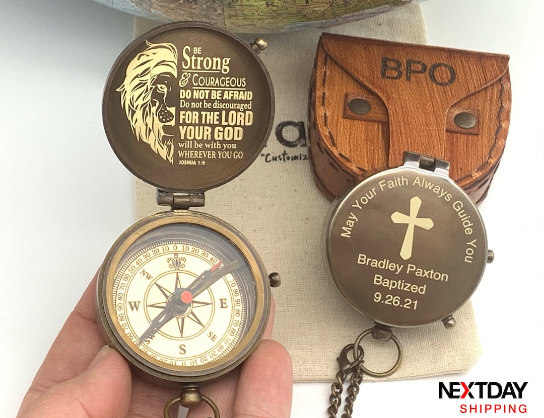 Engraved Brass Compass, Baptism Gift, First Communion, Christening Gift ...