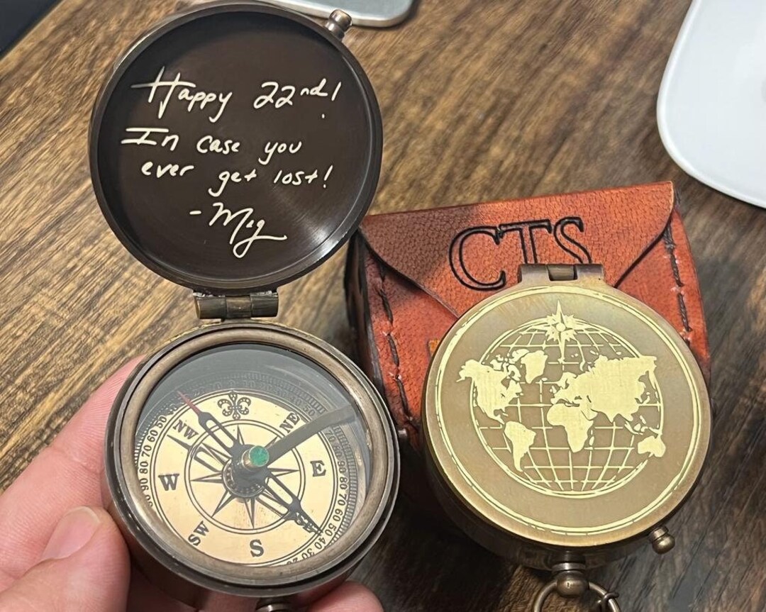 Your Actual Handwriting Compass, Anniversary Gift for Him, Handwriting ...