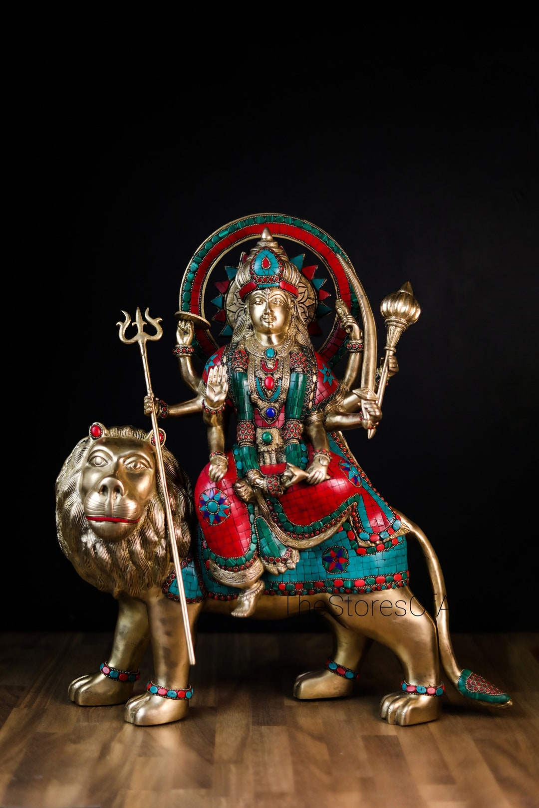Brass Durga Statue, 56 CM, Big Maa Durga With Inlay Work, Goddess Durga ...