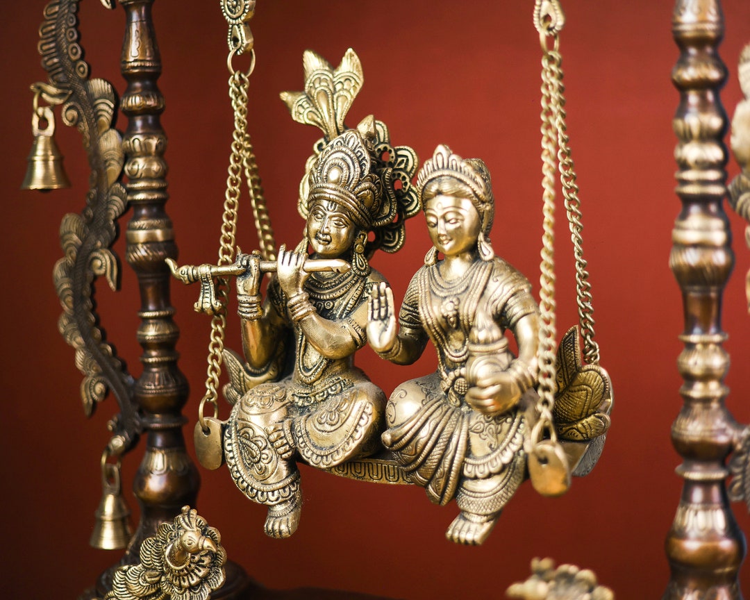 Brass Radhakrishna on Swing, 74CM divine Grace :traditional Radha ...