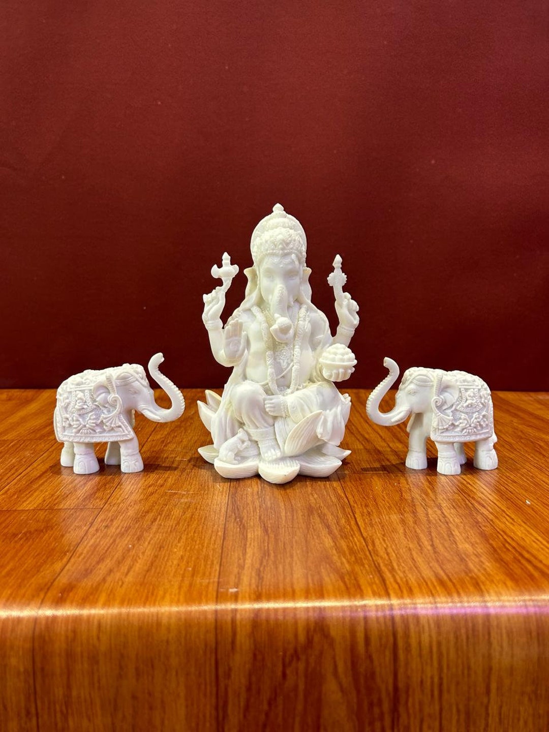 Lord Ganesha Statue With Elephant 18cm,dust Marble Ganesh Idol, Hindu ...