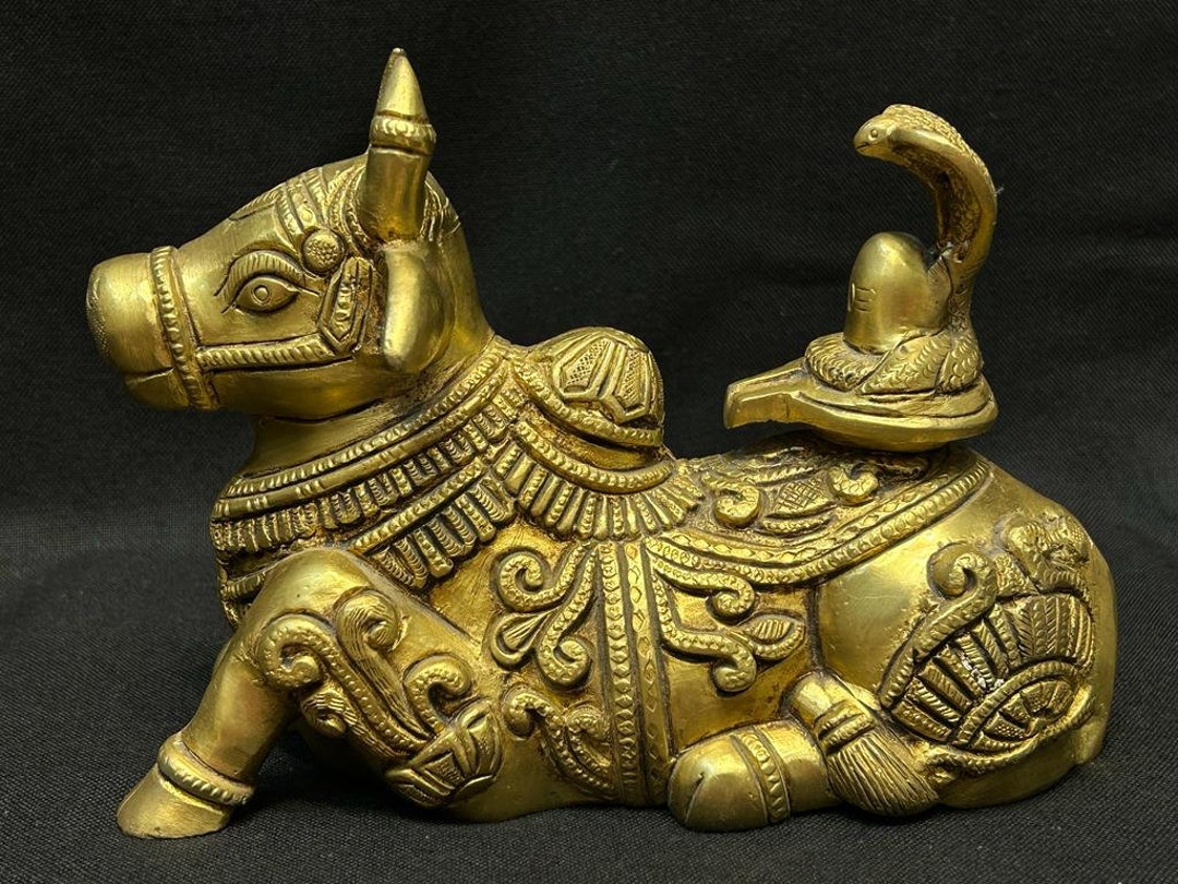 Brass Handcarved Nandi Idol, Gatekeeper of Shiva & Parvati, 14CM divine ...