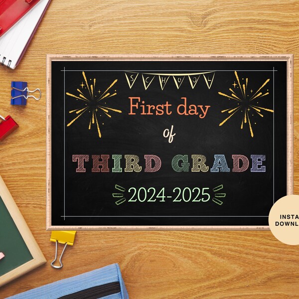 First Day of Third Grade Chalkboard Sign 2024 2025, First And - Etsy ...