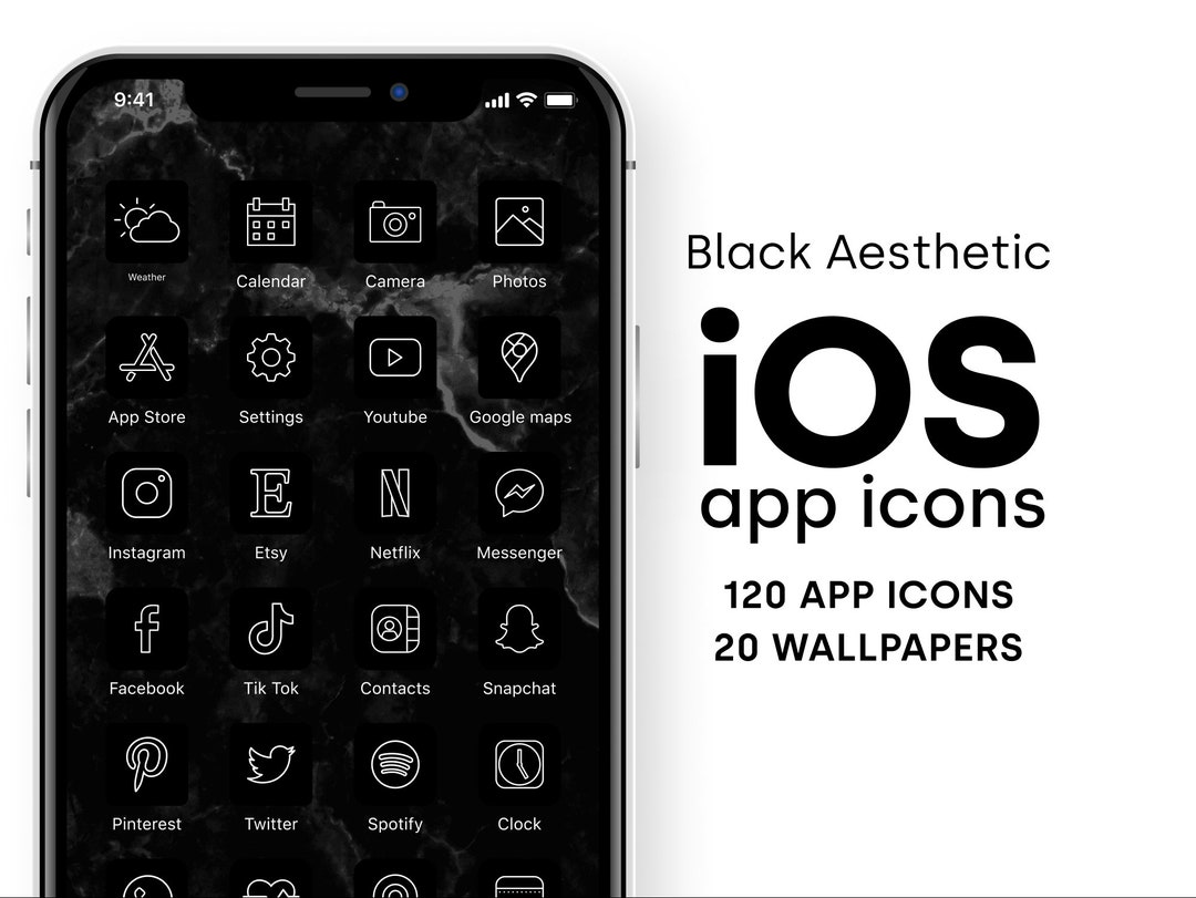 Black Ios 16 App Icon Pack | 120 Black iPhone Icons 20 iPhone ...