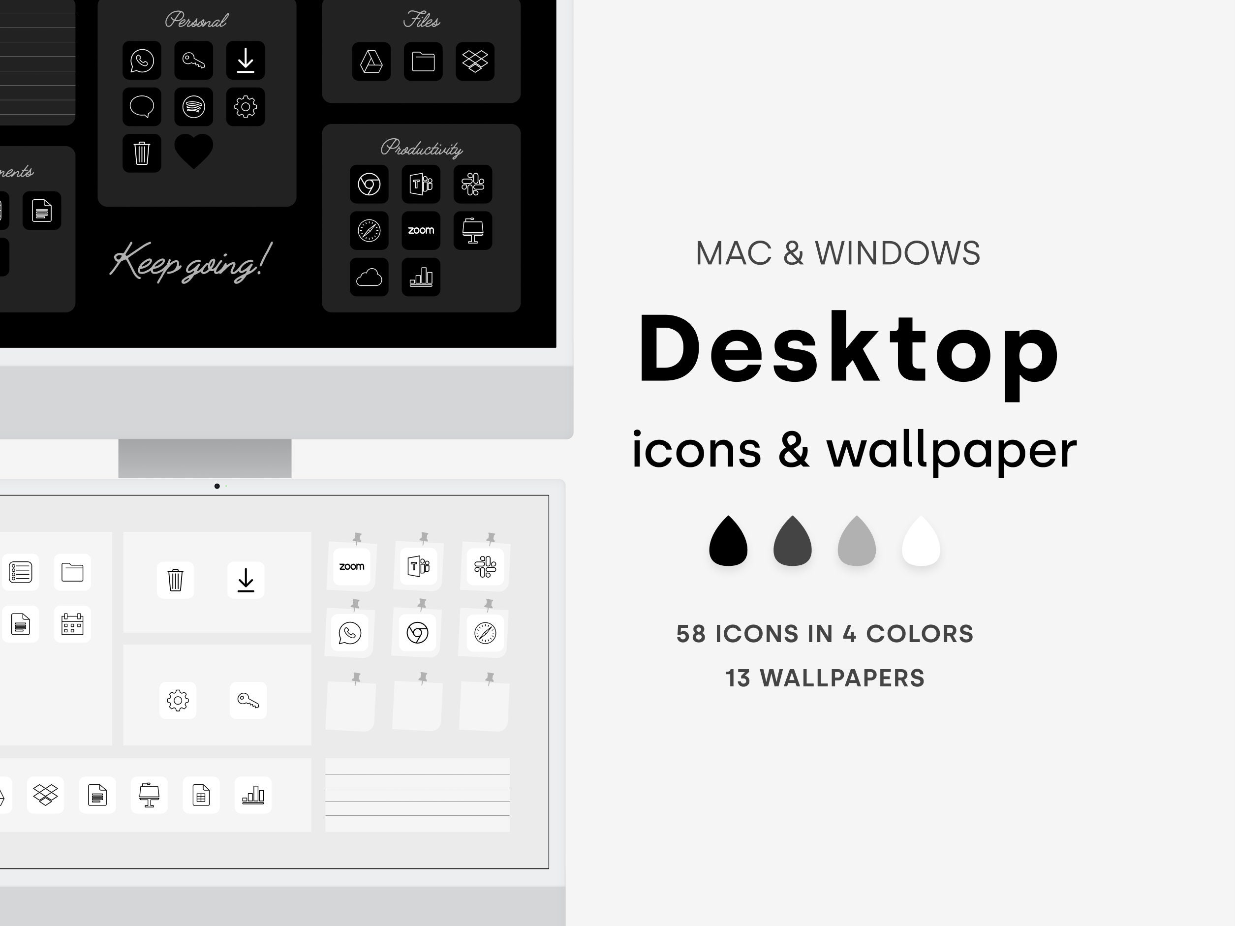 200+ Desktop Icons Black and White Theme | Desktop Organizer, Desktop ...