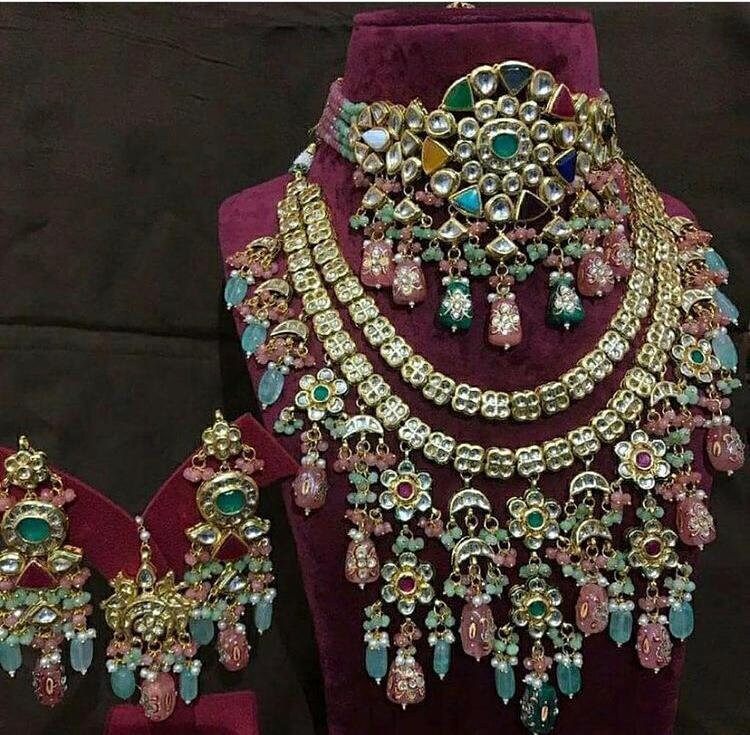 Multi Color Layered Kundan Bridal Set Bridal Kundan Haar - Etsy
