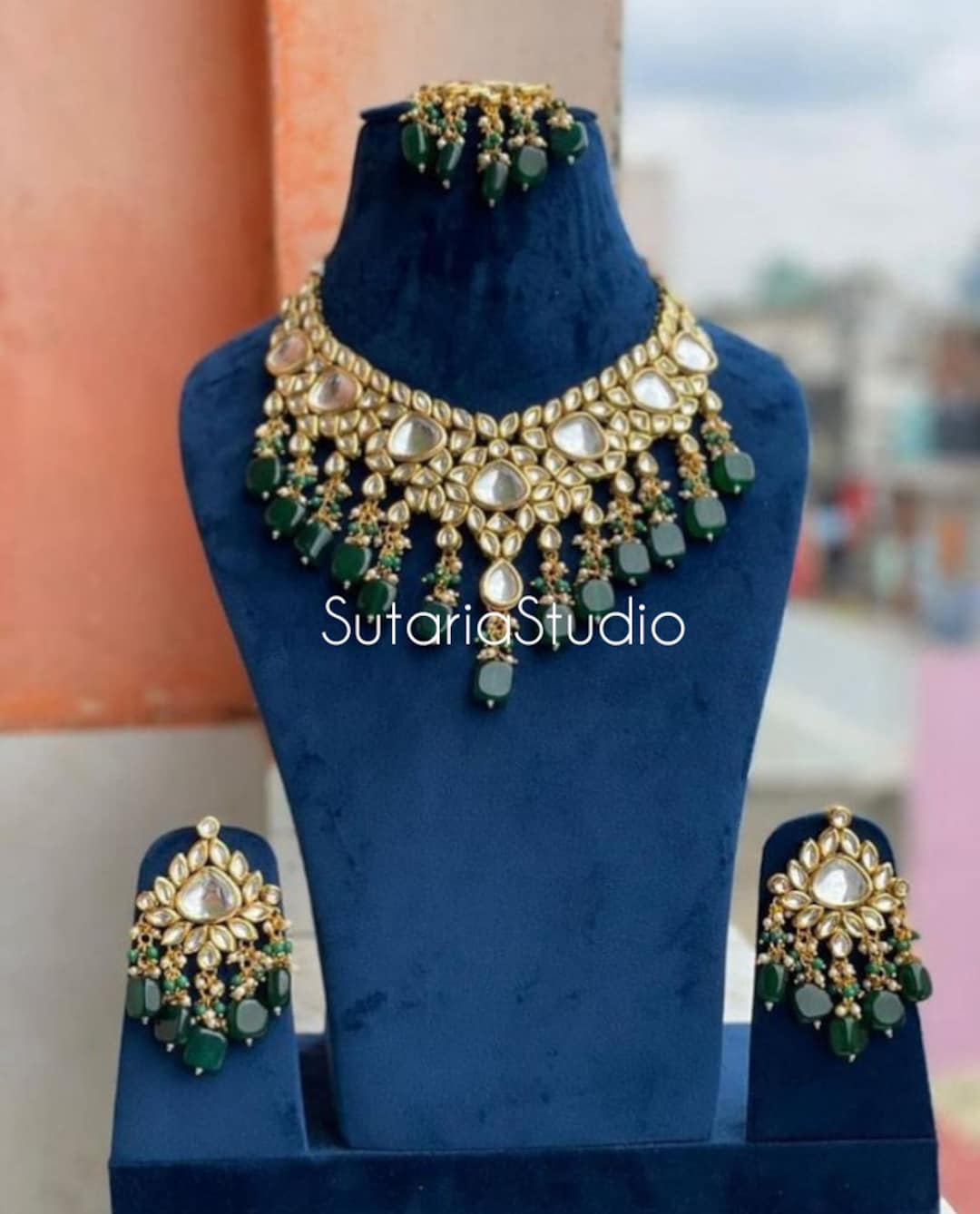 Sabyasachi Designer Kundan Set, Green Kundan Bridal Set, Kundan Bridal ...