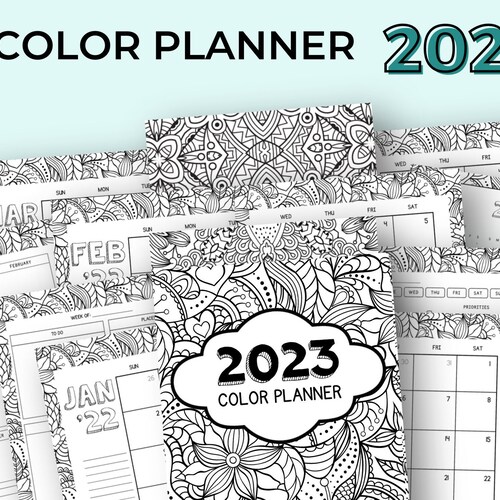 Coloring Monthly Planner Calendar Printable Coloring Calendar - Etsy