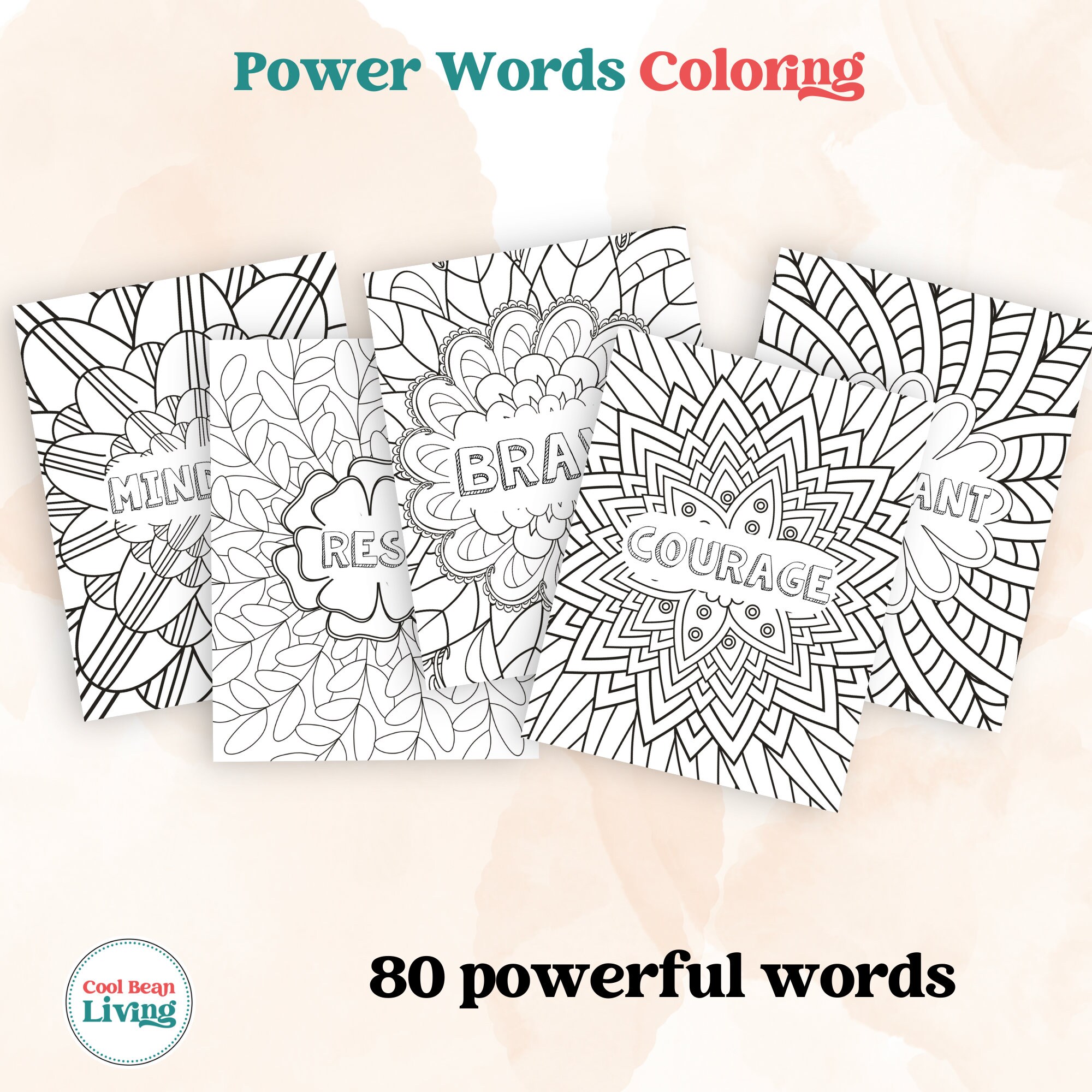 80 Power Words Coloring Book Printable Color Therapy for Adults and ...