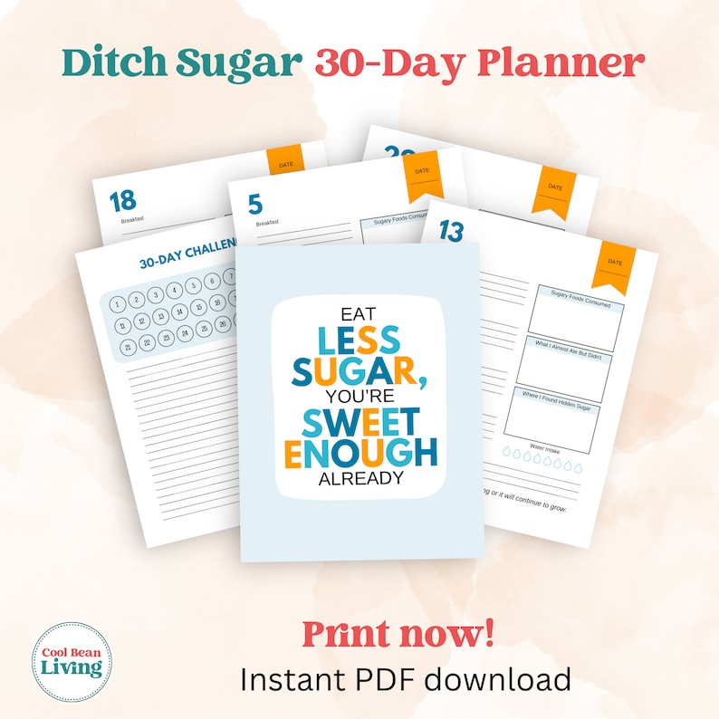 30-day Ditch Sugar Challenge | Printable No Sugar Planner | Sugar-free ...