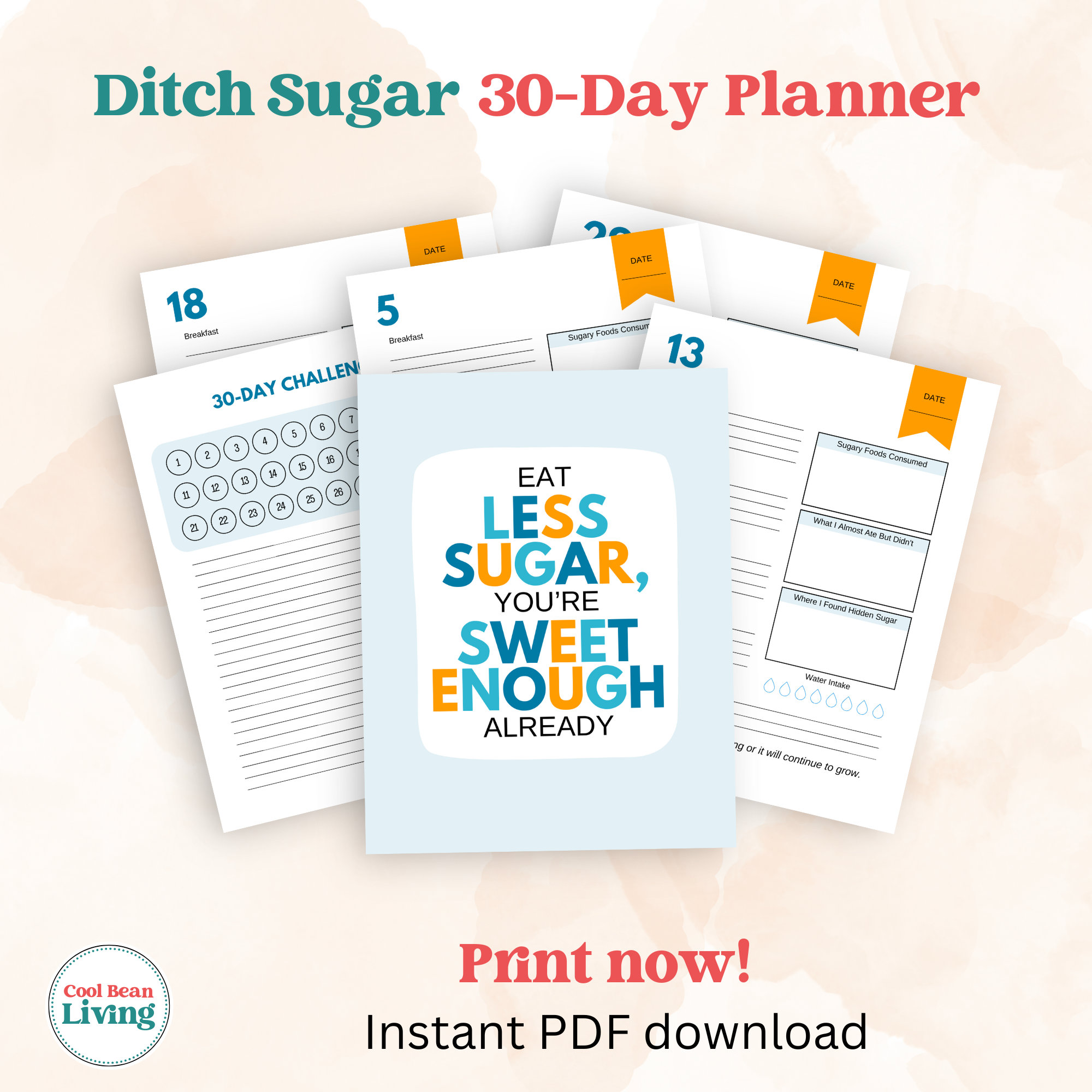 30-day Ditch Sugar Challenge | Printable No Sugar Planner | Sugar-free ...