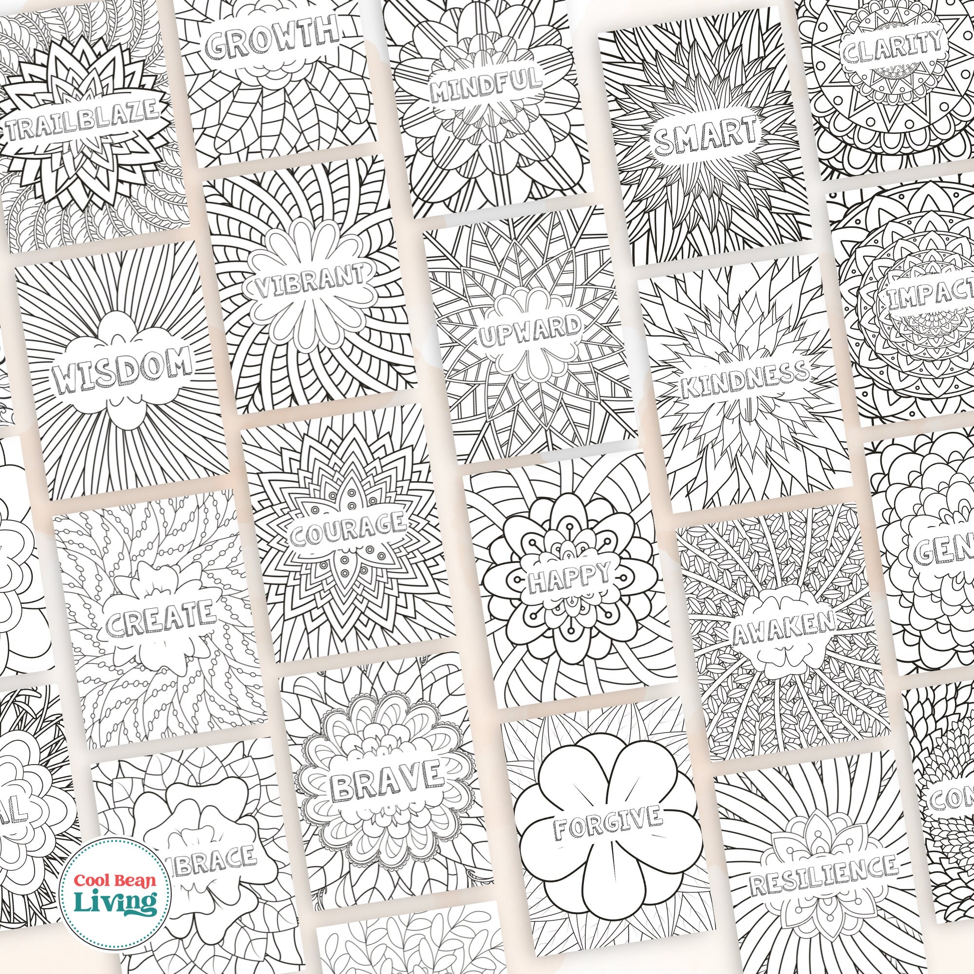 80 Power Words Coloring Book Printable Color Therapy for Adults and ...