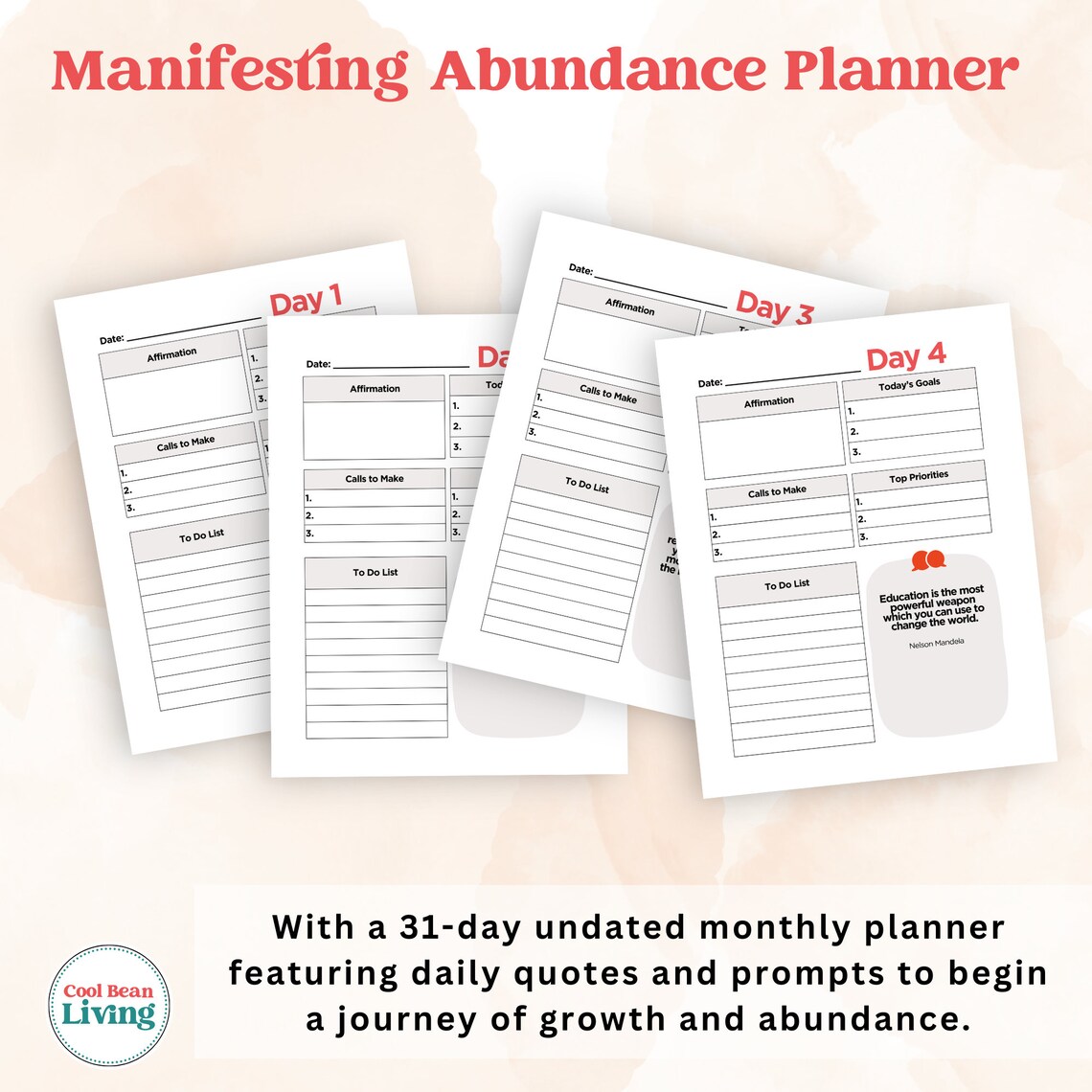 Printable Manifesting Life Abundance Monthly Planner | Manifest Your ...
