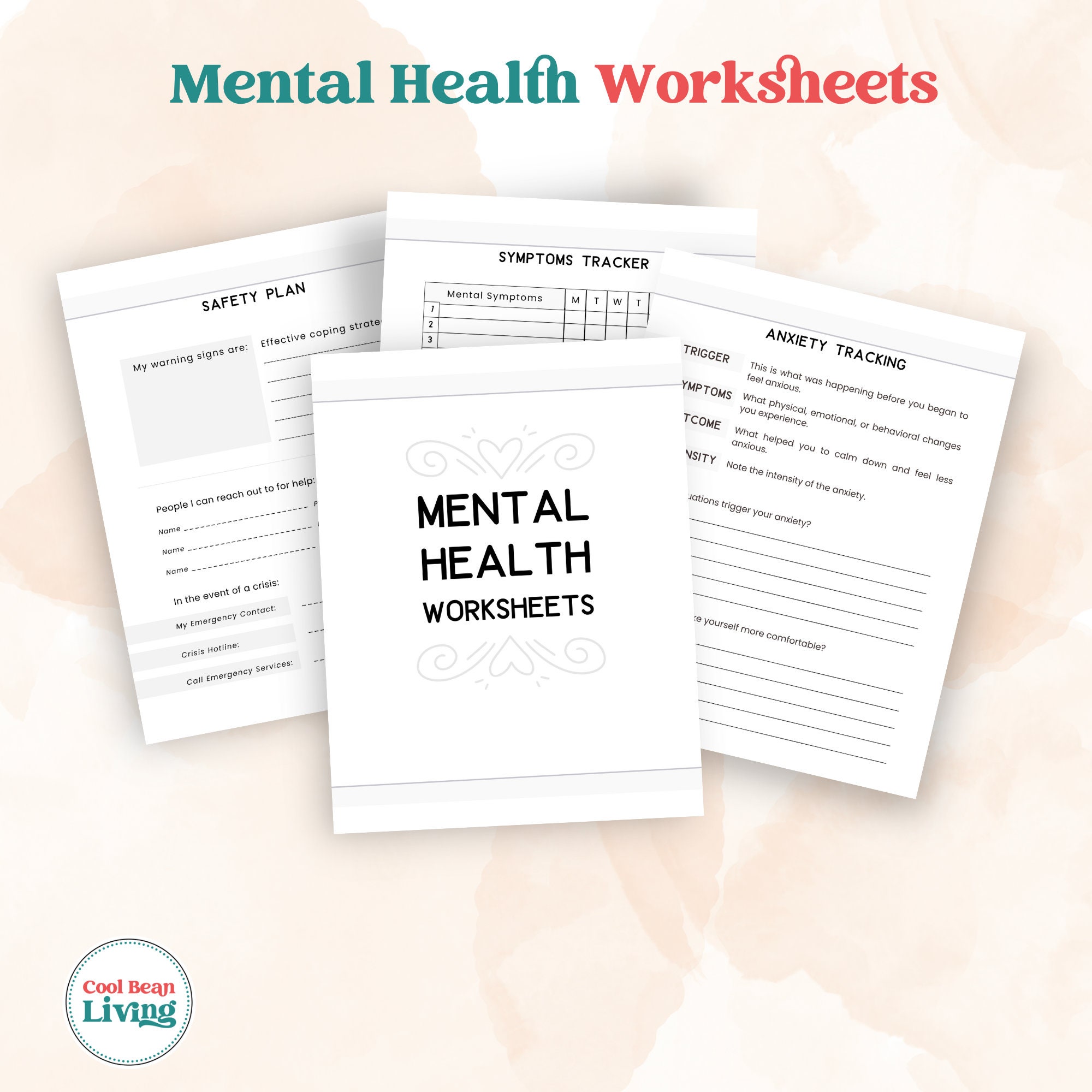 Mental Health Worksheets Coping Skills and Anxiety Tracking Workbook ...
