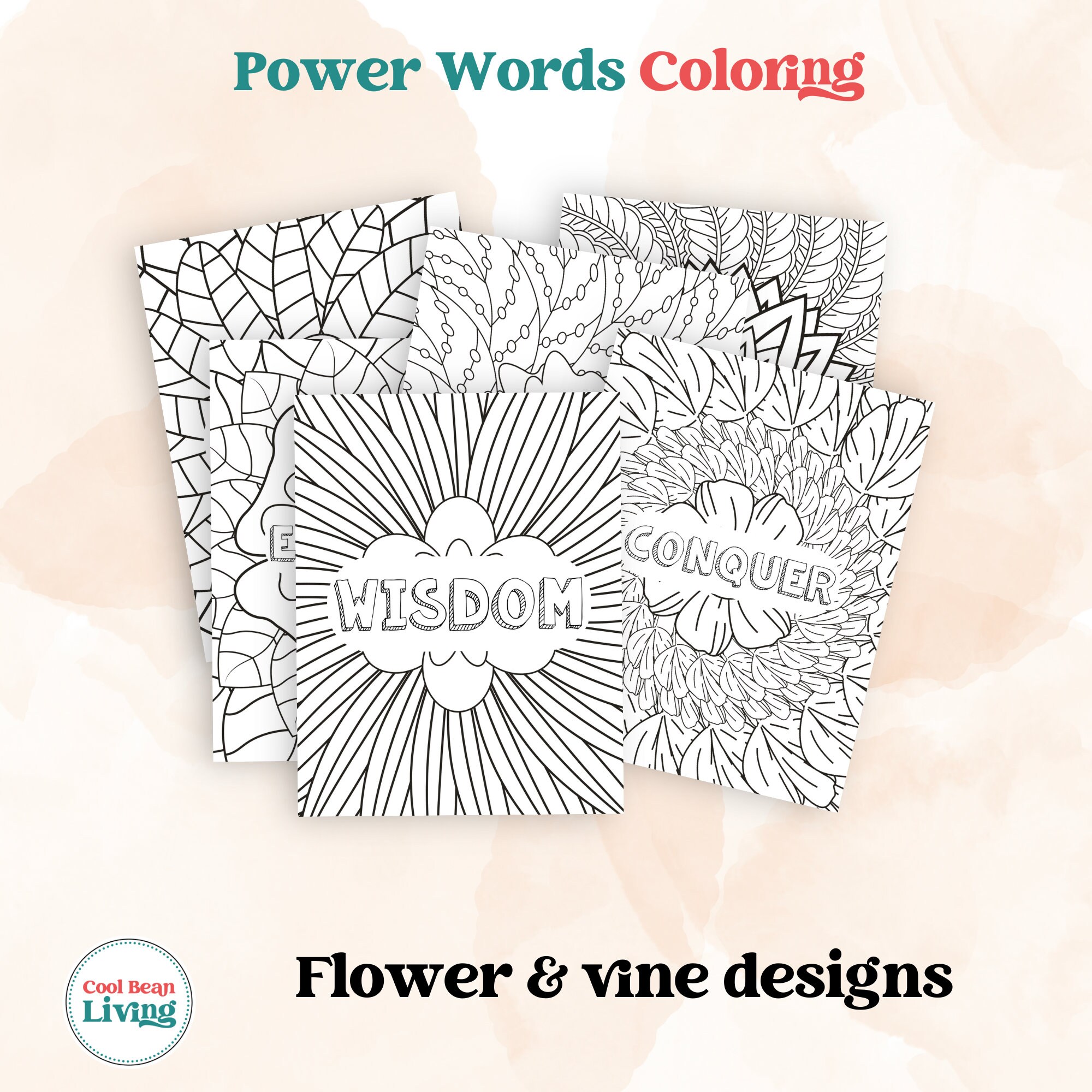 80 Power Words Coloring Book Printable Color Therapy for Adults and ...