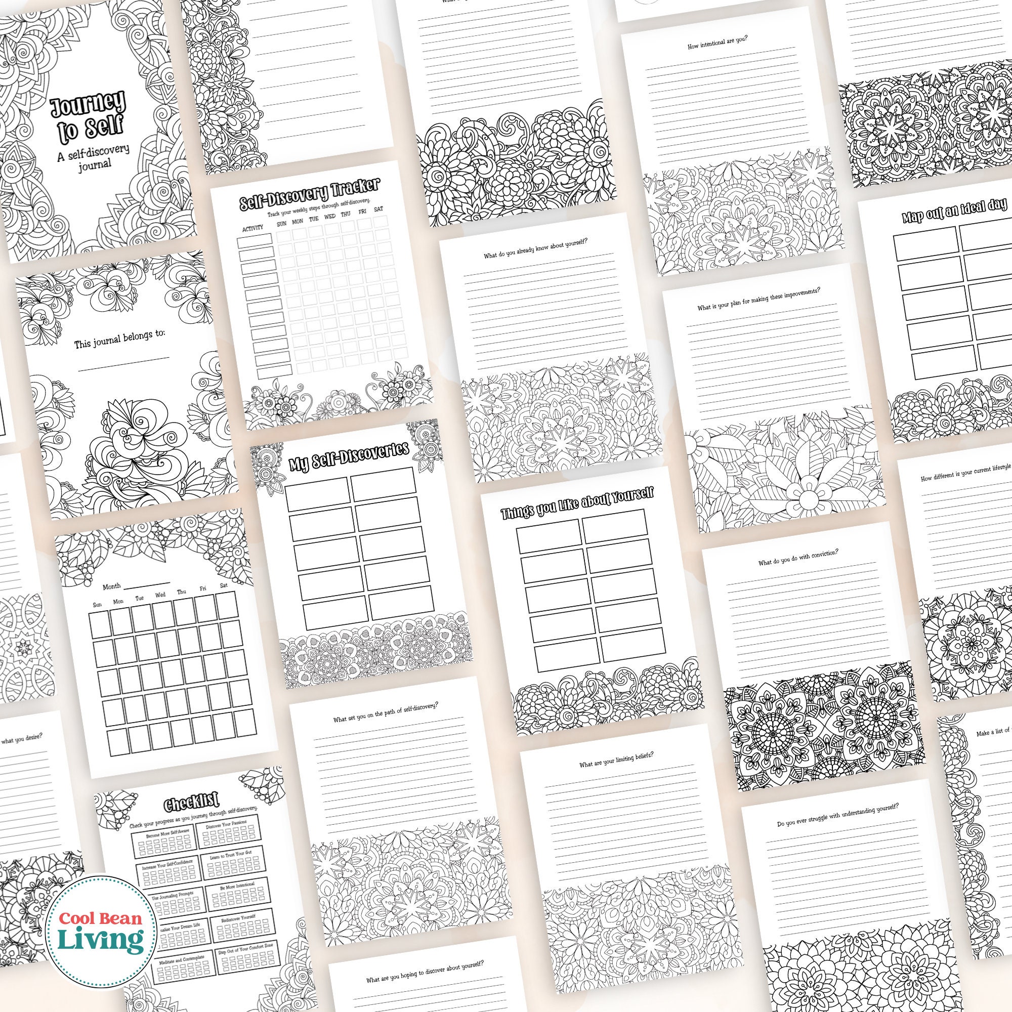 Self-discovery Guided Coloring Journal | Printable Prompts for Inner ...