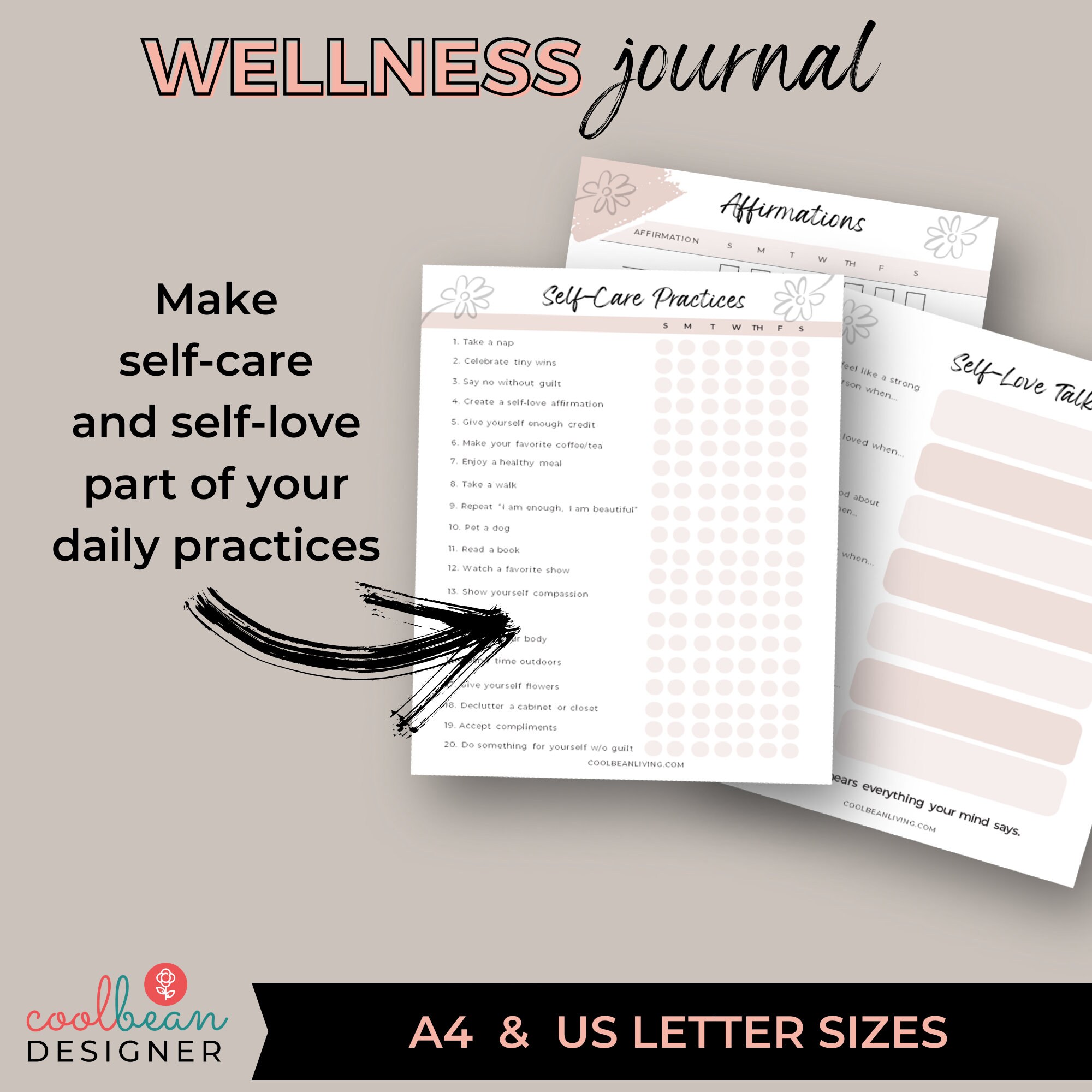 Printable Wellness Journal Self-care Planner Wellness Habit Tracking ...