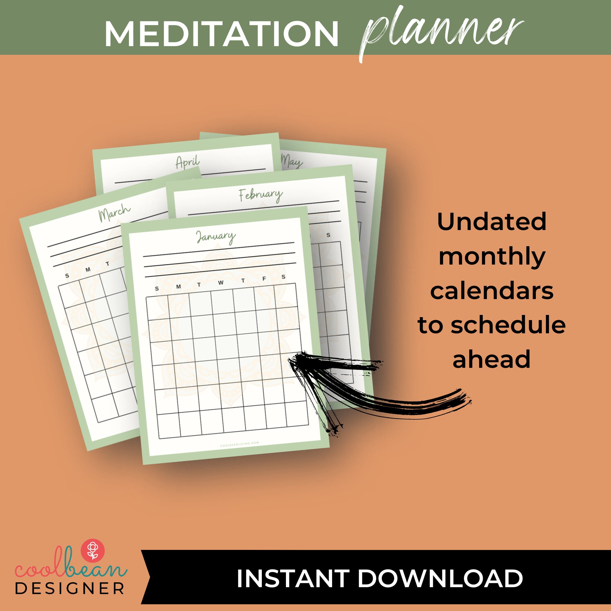 Meditation Planner | Printable Daily Mindfulness Diary | Wellness ...