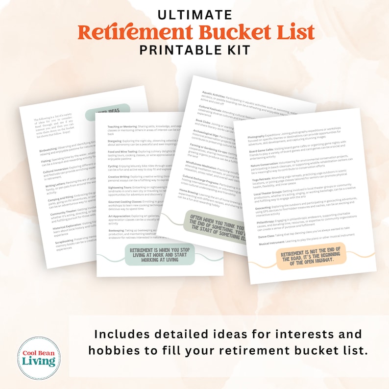 Retirement Bucket List Kit: Printable Planner (PDF) - Etsy