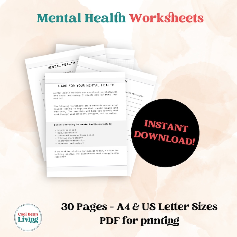 Mental Health Worksheets | Coping Skills and Anxiety Tracking Workbook ...