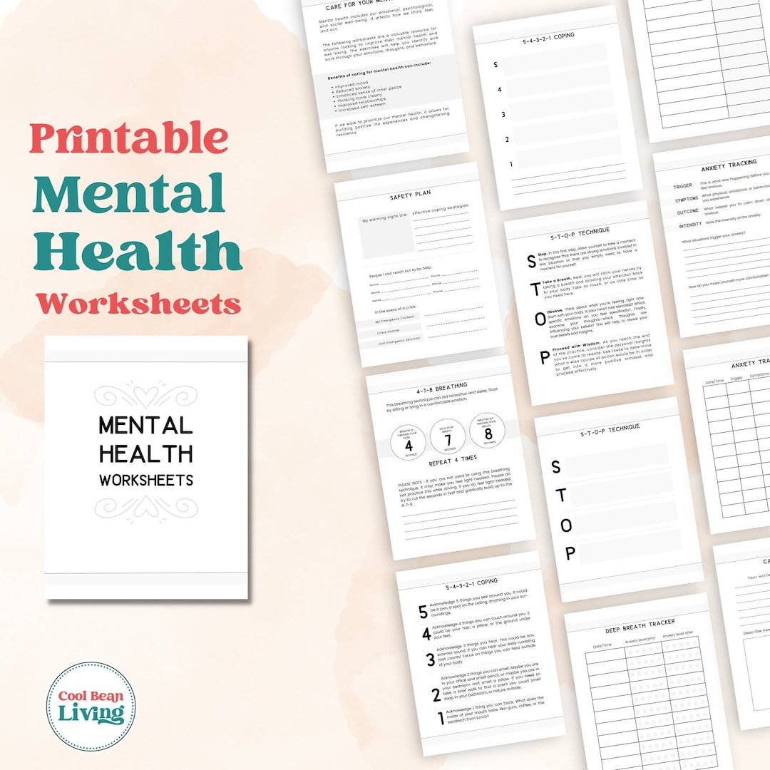 Mental Health Worksheets | Coping Skills and Anxiety Tracking Workbook ...