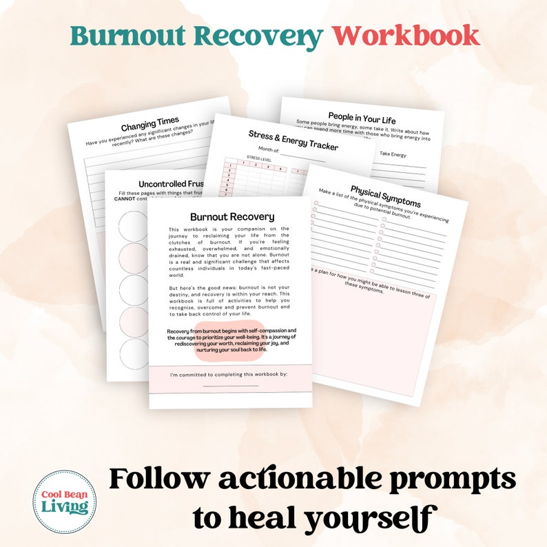 Burnout Recovery Workbook | Printable Stress Management Worksheets for ...
