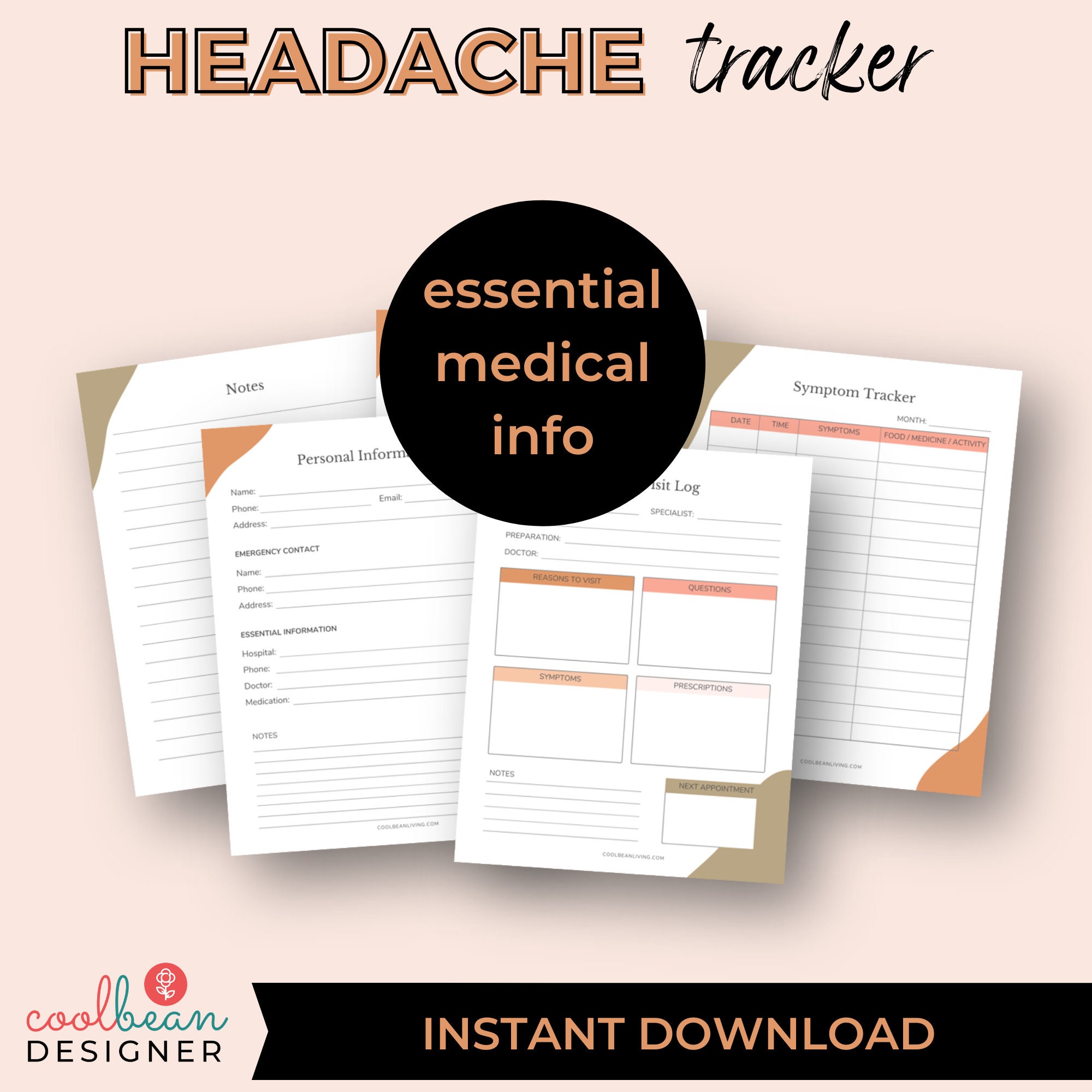 Chronic Headache Tracker | Printable Migraine Journal | Pain Tracking ...