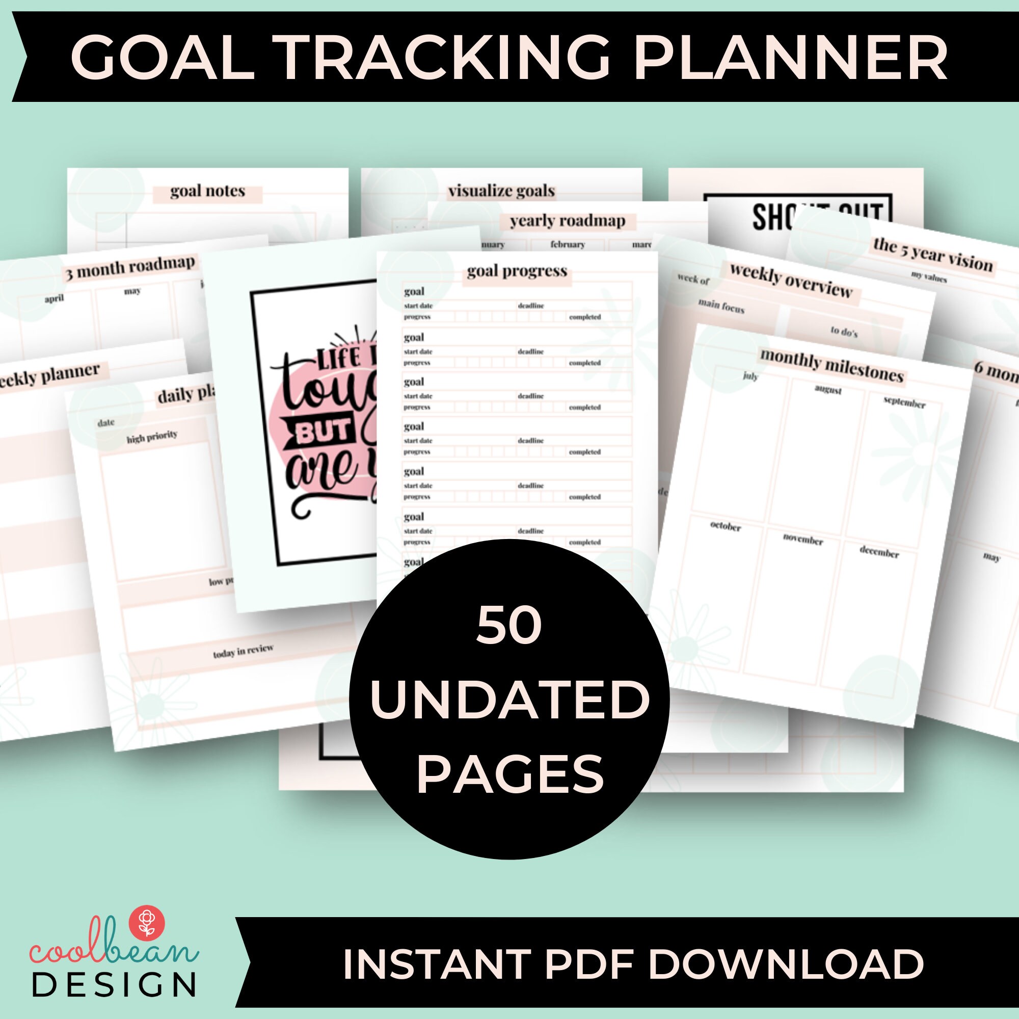 Goal Tracking Planner | Undated Printable Daily, Weekly, Monthly ...