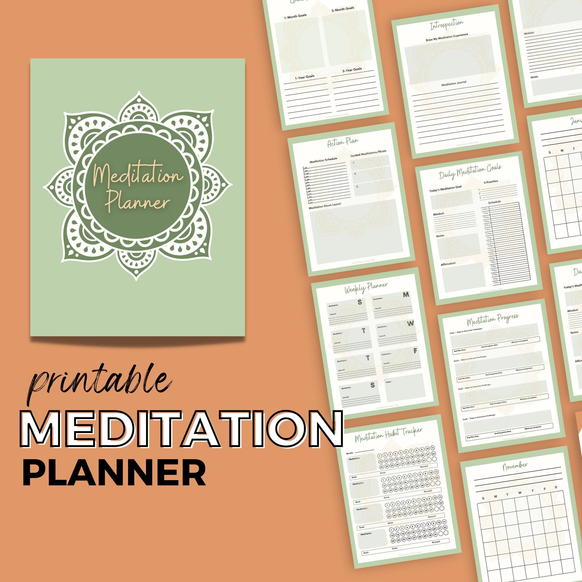 Meditation Planner Printable Daily Mindfulness Diary - Etsy
