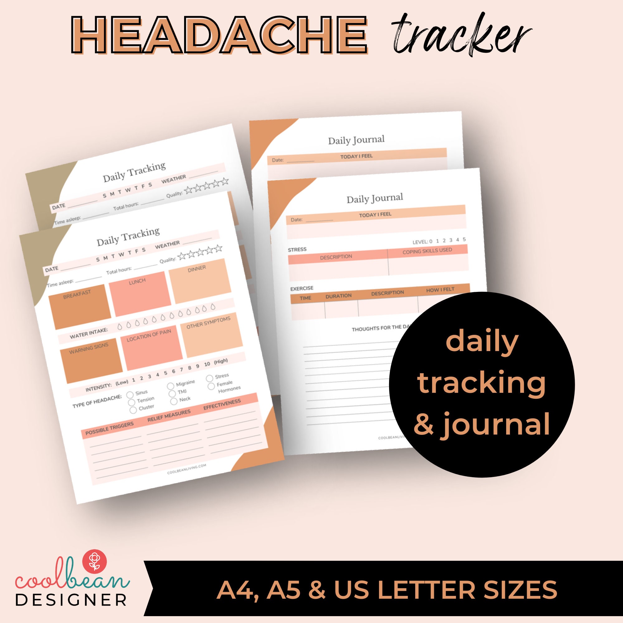 Chronic Headache Tracker | Printable Migraine Journal | Pain Tracking ...