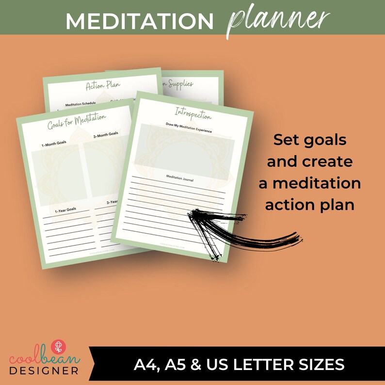 Meditation Planner | Printable Daily Mindfulness Diary | Wellness ...
