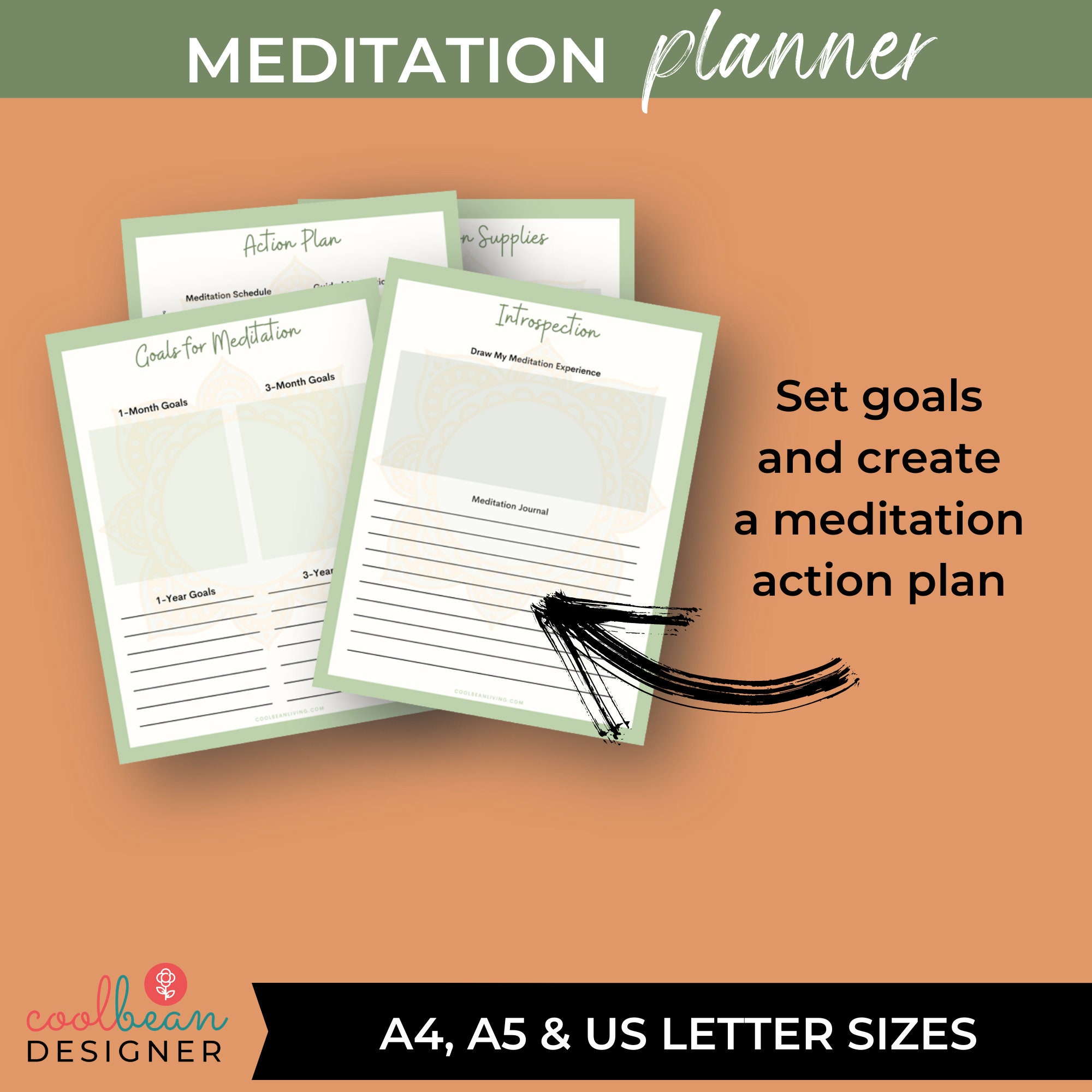 Meditation Planner | Printable Daily Mindfulness Diary | Wellness ...