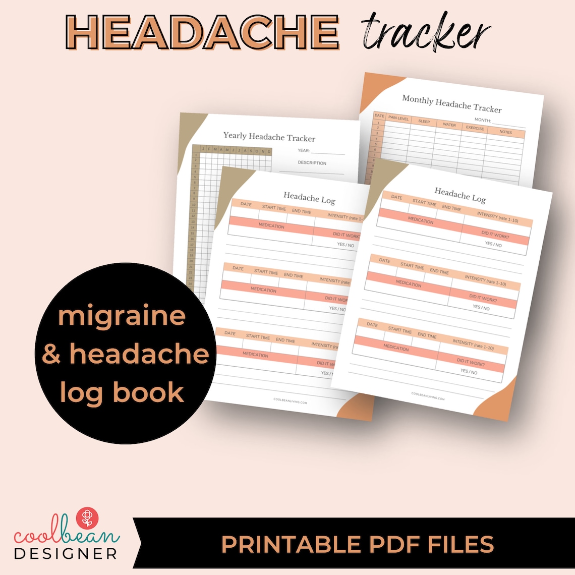 Chronic Headache Tracker Printable Migraine Journal Pain Tracking Log ...